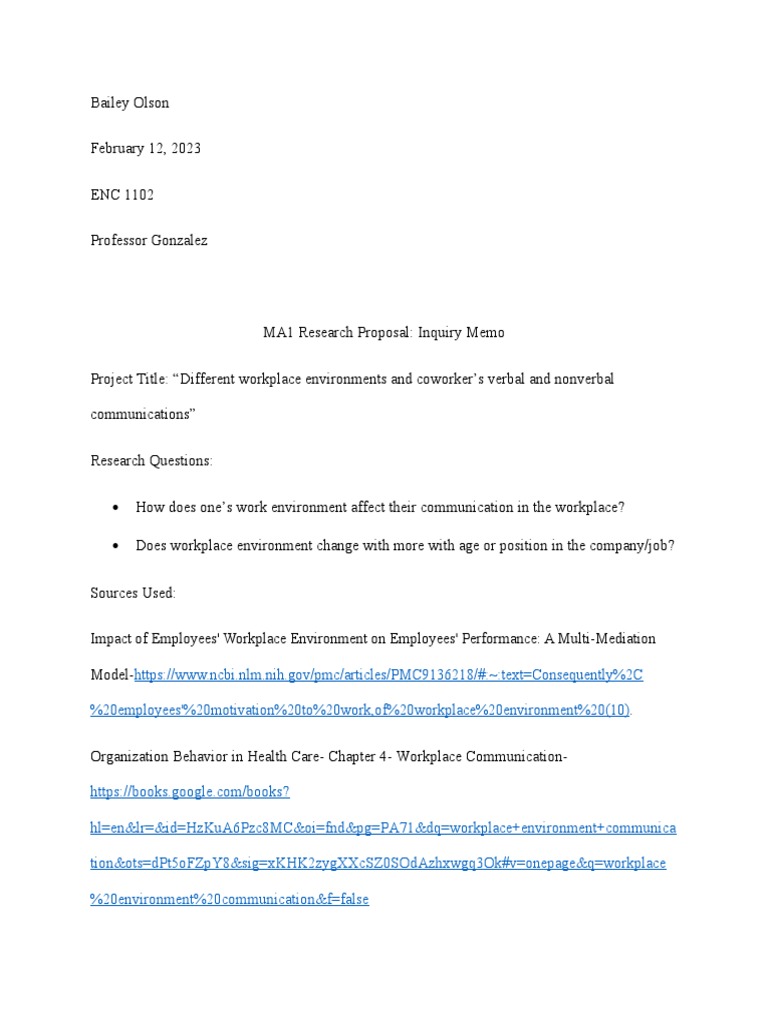 Ma1 Research Proposal Final Draft | PDF | Communication | Employment