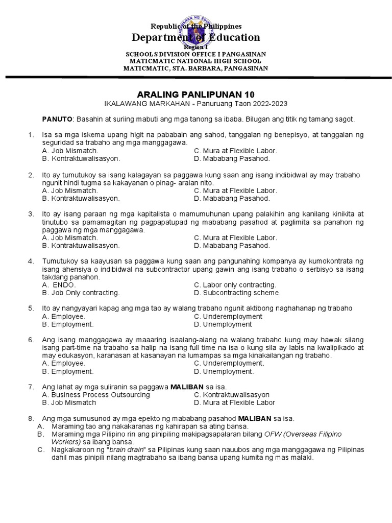AP10 Q2 Assessment Maticmatic | PDF
