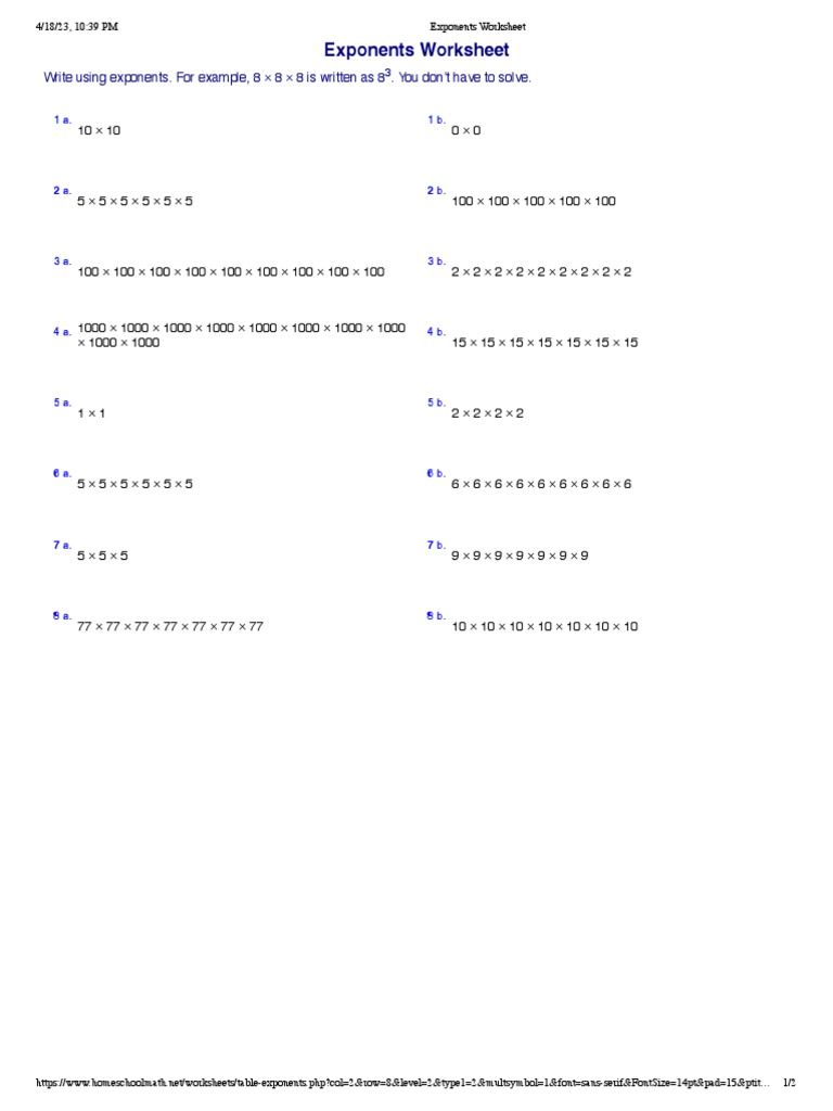 Exponents Worksheet2 | PDF | Mathematics