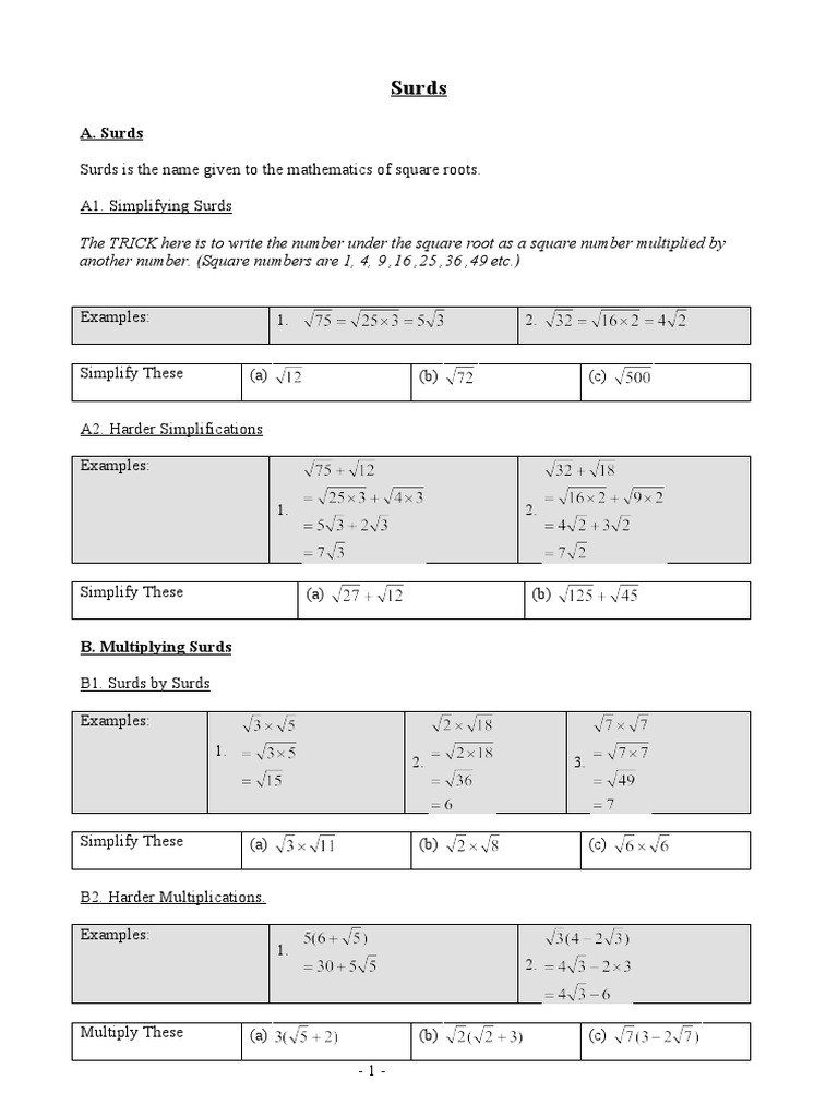 Surds Revision 3 | PDF
