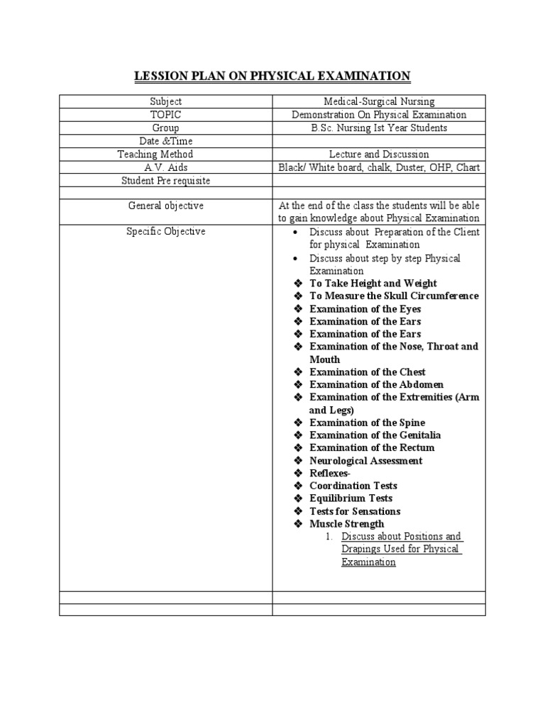 Lession Plan On Physical Examination | PDF | Anatomical Terms Of Motion ...