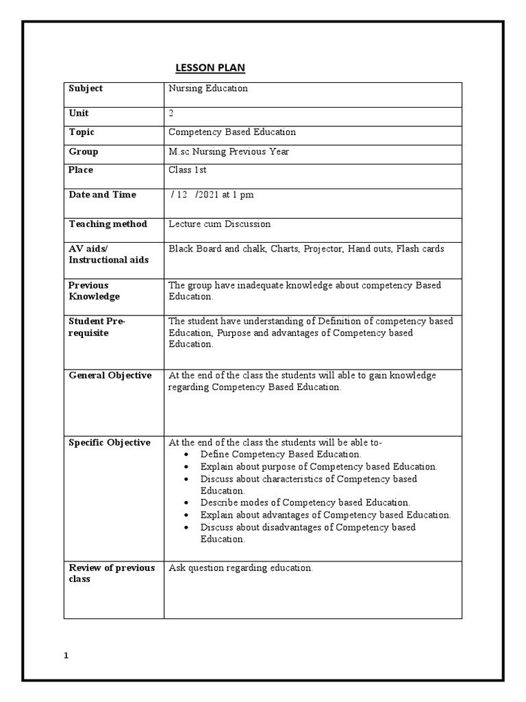Competency-Based Nursing Education Lesson Plan | PDF | Change ...