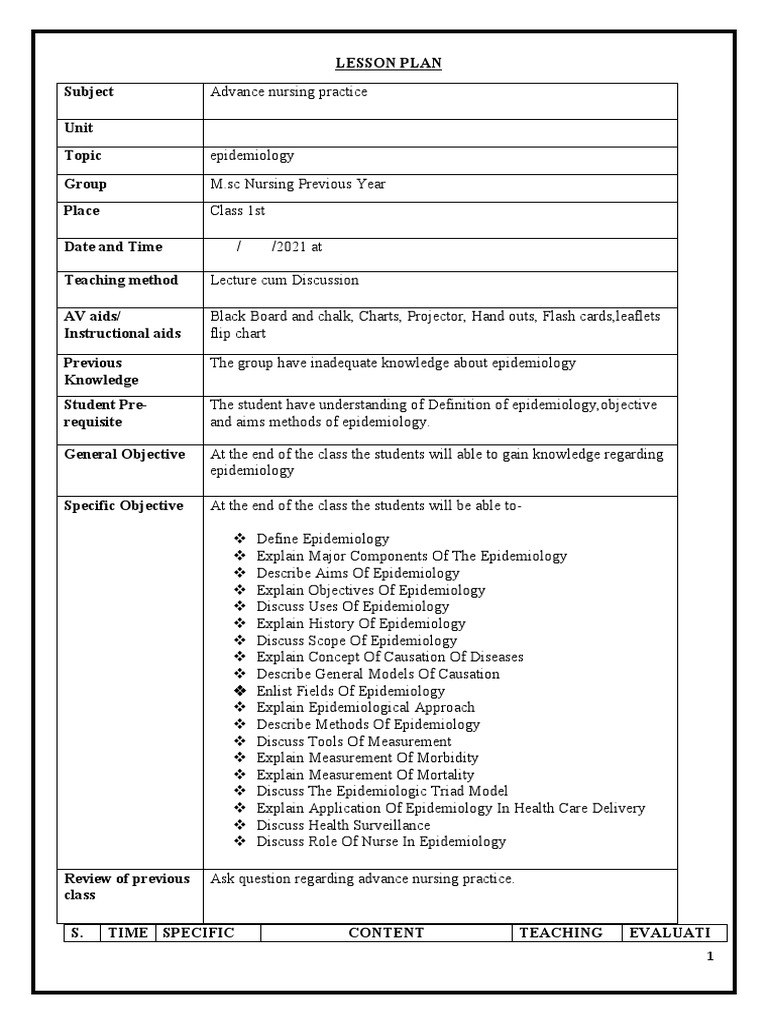 Epidemiology Lesson Plan for Nurses | PDF | Epidemiology | Preventive ...