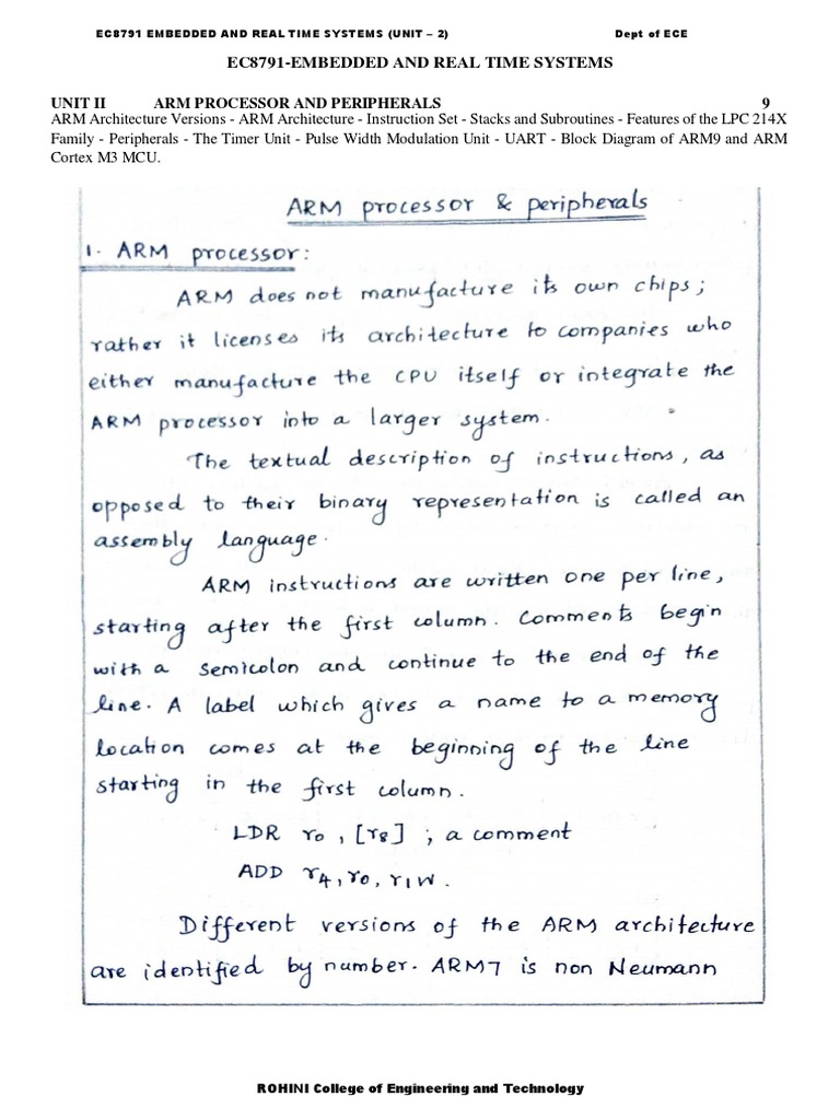 Ec8791-Embedded and Real Time Systems: Unit Ii Arm Processor and Peripherals 9 | PDF ...