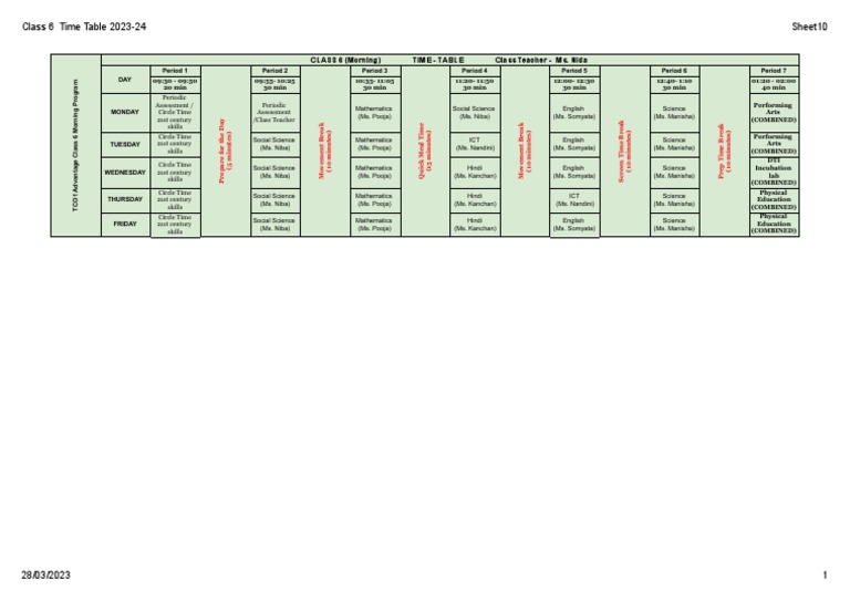 Class 6 Time Table | PDF | Science Class 6 Time Table | PDF | Science