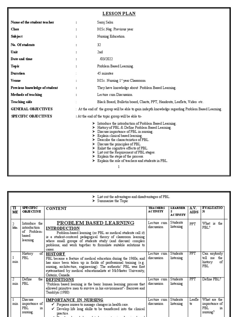 LESSON PLAN On PBL | PDF | Behaviorism | Communication