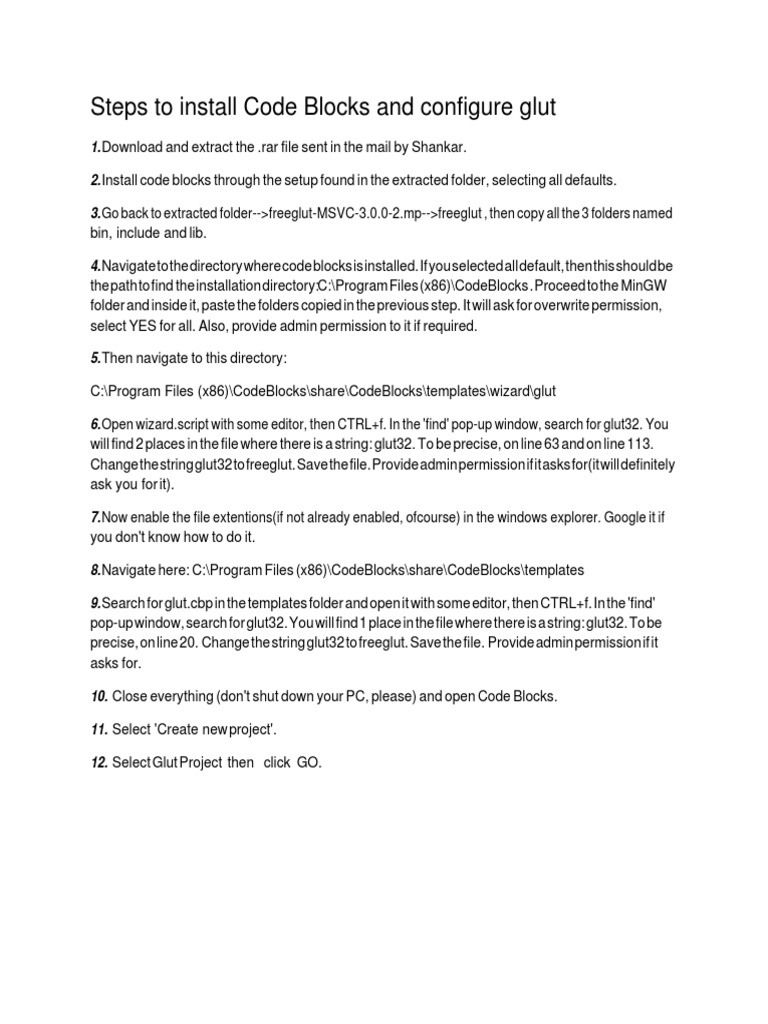 Steps To Install Code Blocks And Configure Glut Pdf Computer File Directory Computing 9397