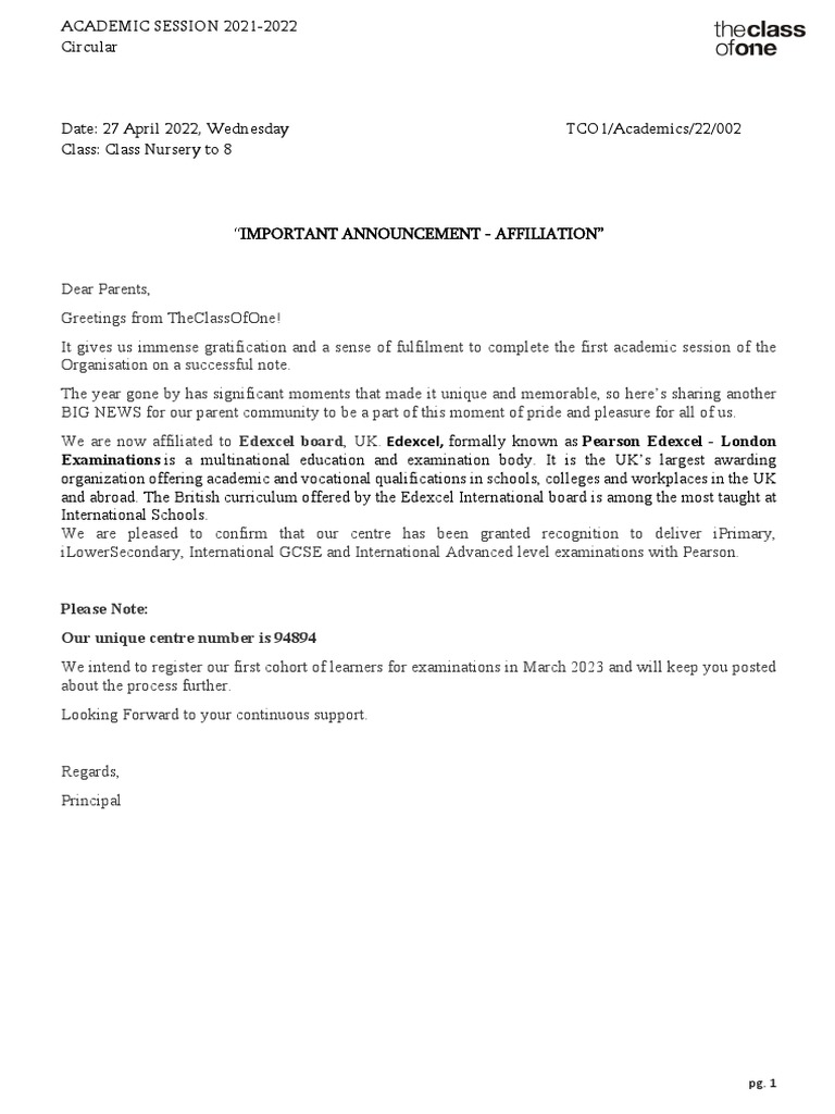 Class 6-IMP - Announcement | PDF