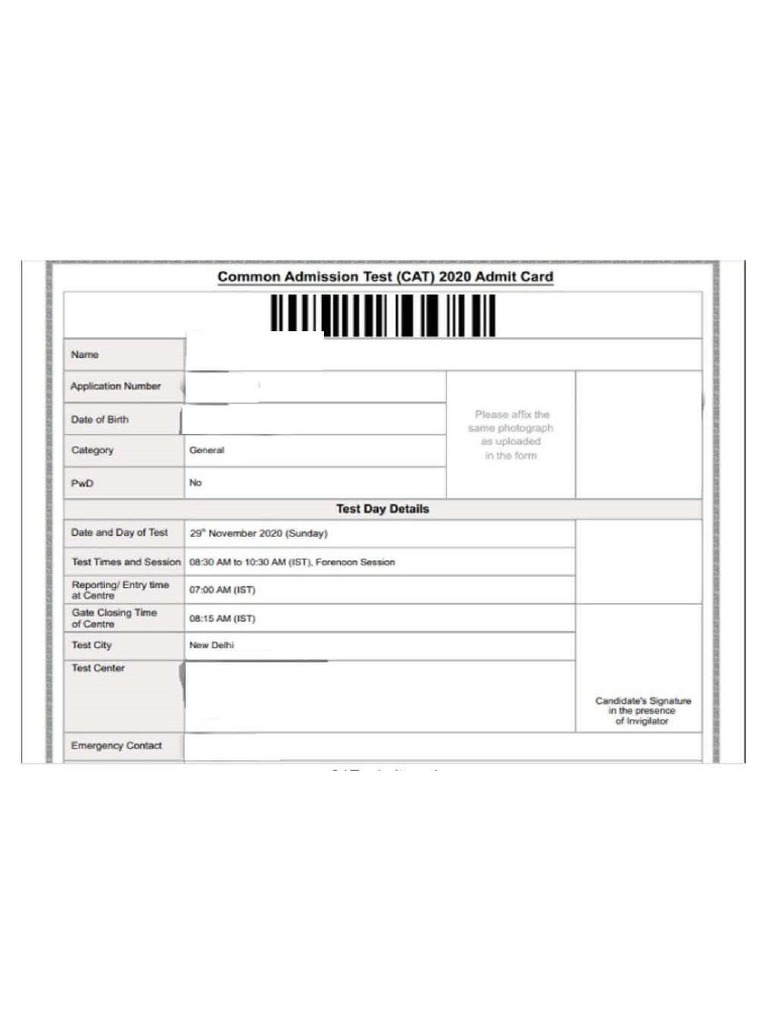 Cat Sample Admit Card | PDF