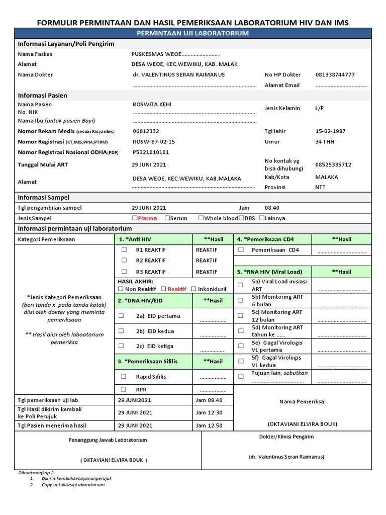 Formulir Permintaan Dan Hasil Pemeriksaan Laboratorium Hiv & Ims ...