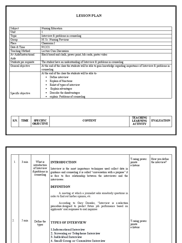 Lesson Plan of Intervi) | PDF | Interview | Job Interview