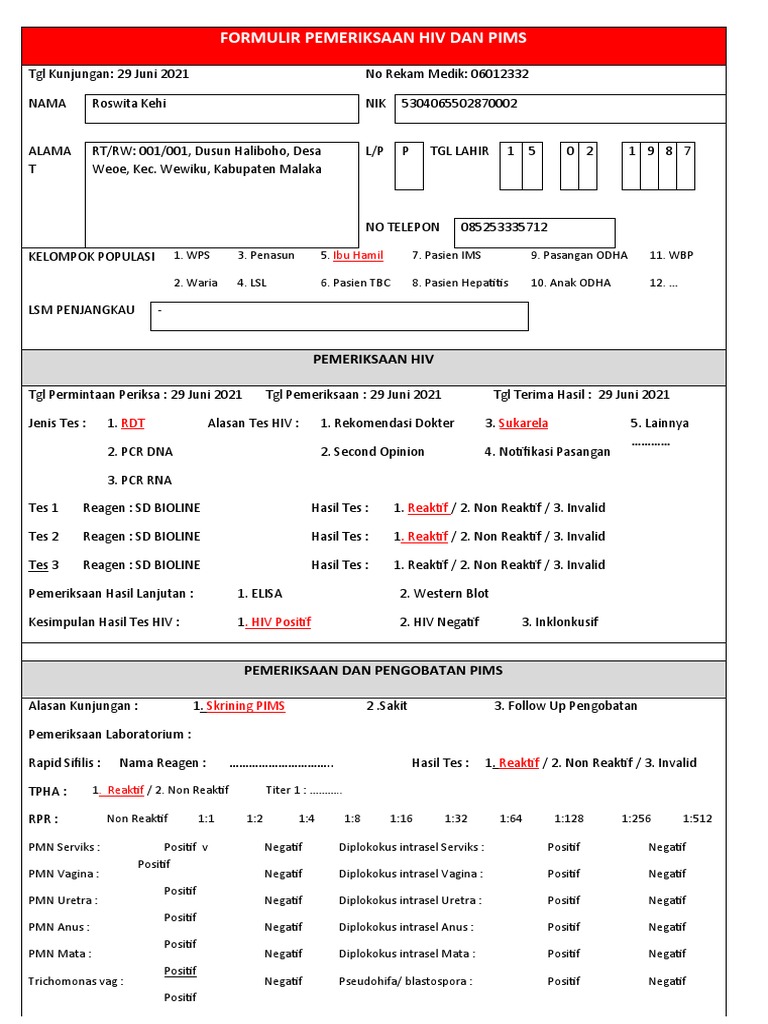 Formulir - Pemeriksaan HIV Dan PIMS 2102020 (Final) | PDF