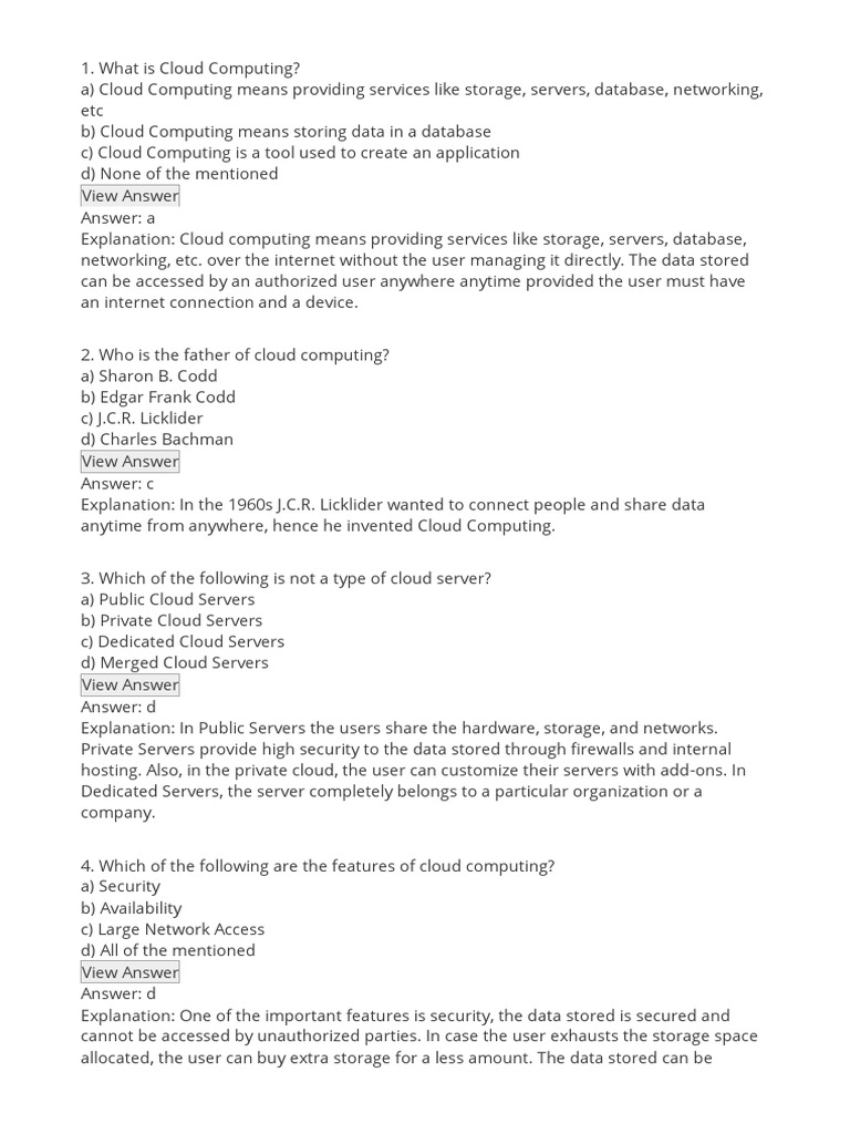 Cloud Computing Quiz 1 | PDF