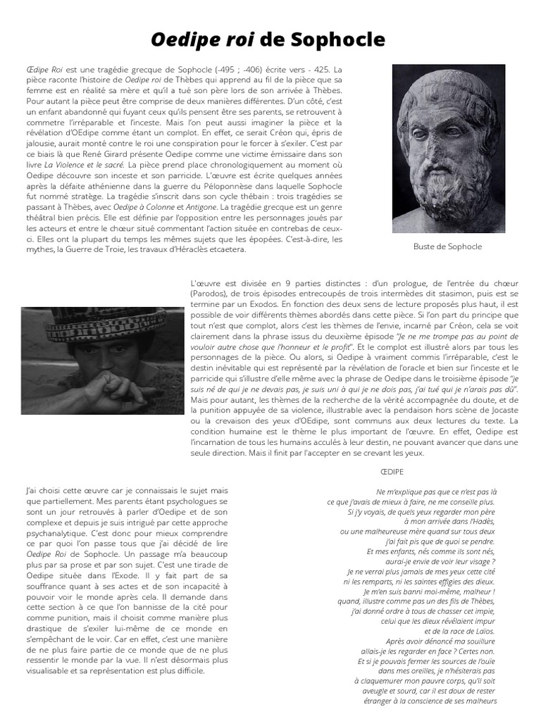 Oedipe Roi : Tragédie et Destin Inévitable | PDF | Œdipe | Sophocle