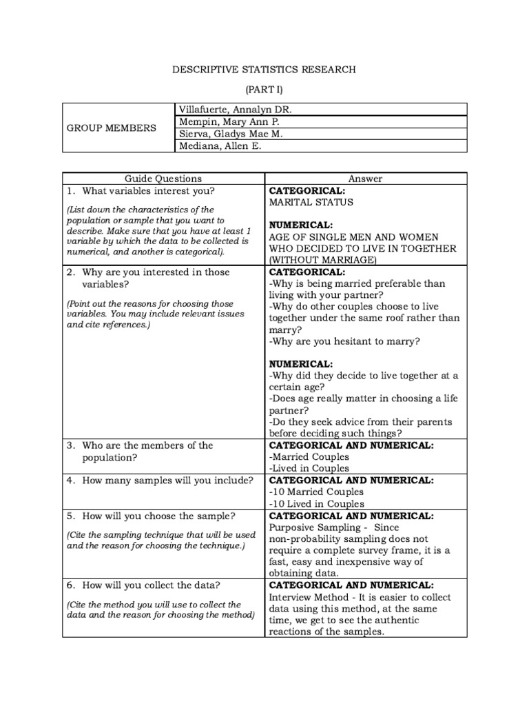 MMWMini Research | PDF | Sampling (Statistics) | Categorical Variable