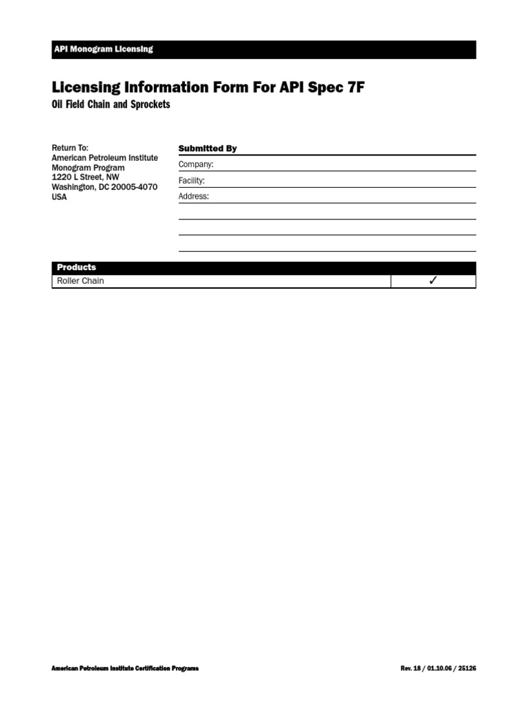 API Spec 7F Licensing Form | PDF