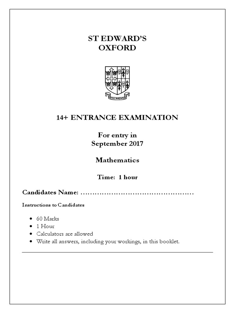 14+ Maths Entrance Exam | PDF | Mathematical Objects | Mathematics