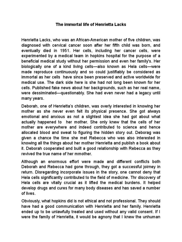 Henrietta Lacks: Ethics and Legacy | PDF | Medicine | Health Care