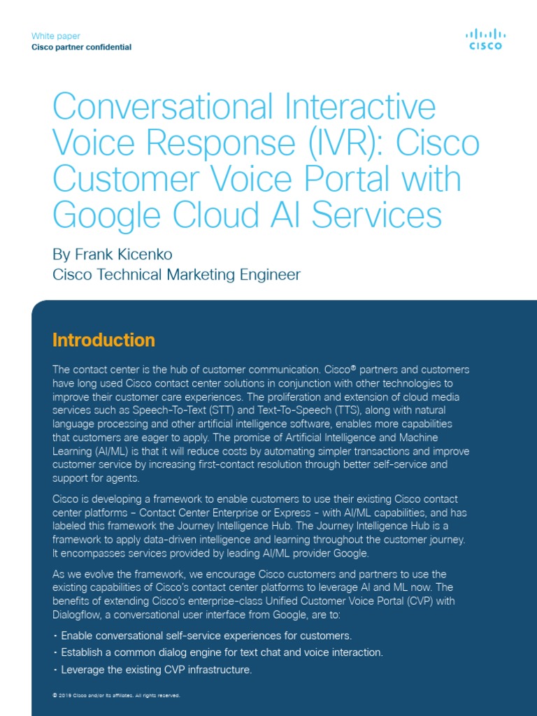 Conversational Interactive Voice Response (IVR) : Cisco Customer Voice Portal With Google Cloud ...