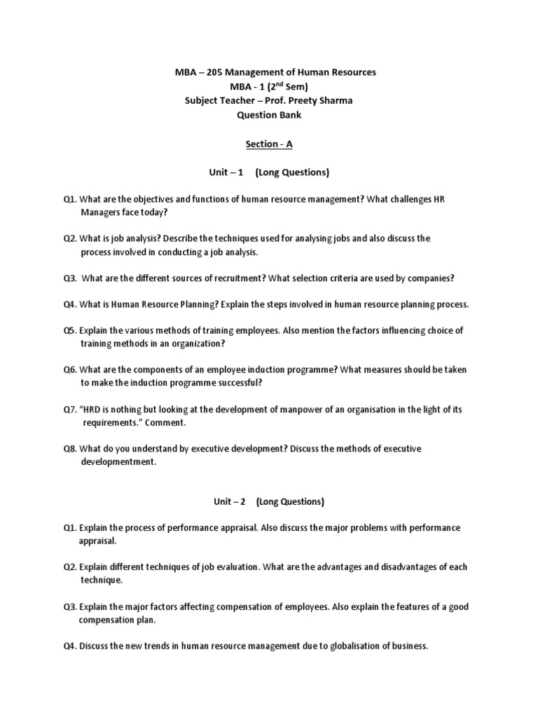 MBA Human Resource Management Q&A Guide | PDF | Human Resources | Human ...
