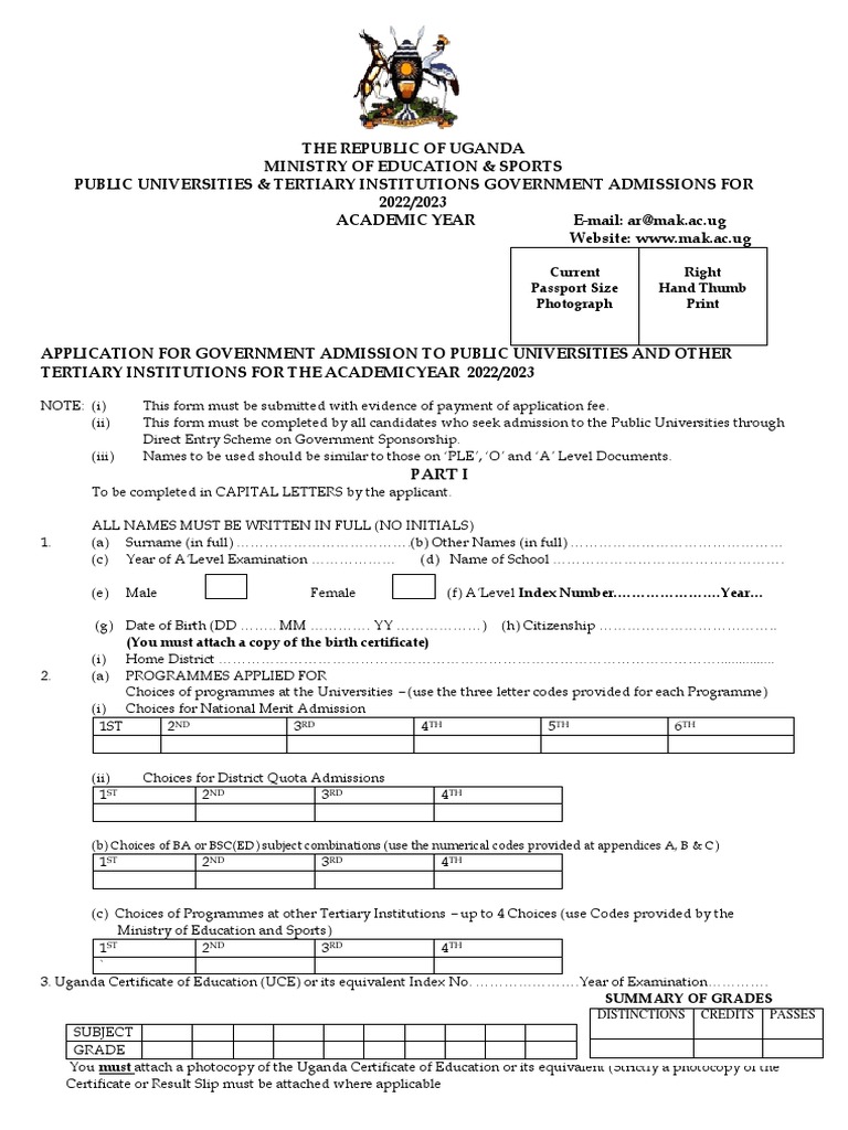 Pujab Forms for Uganda Admissions 2025 | PDF | University And College ...