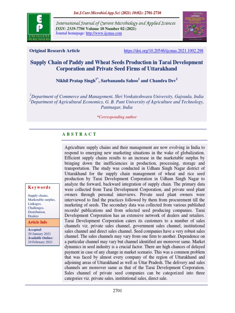 Nikhil Pratap Singh, Et Al | PDF | Agriculture | Supply Chain