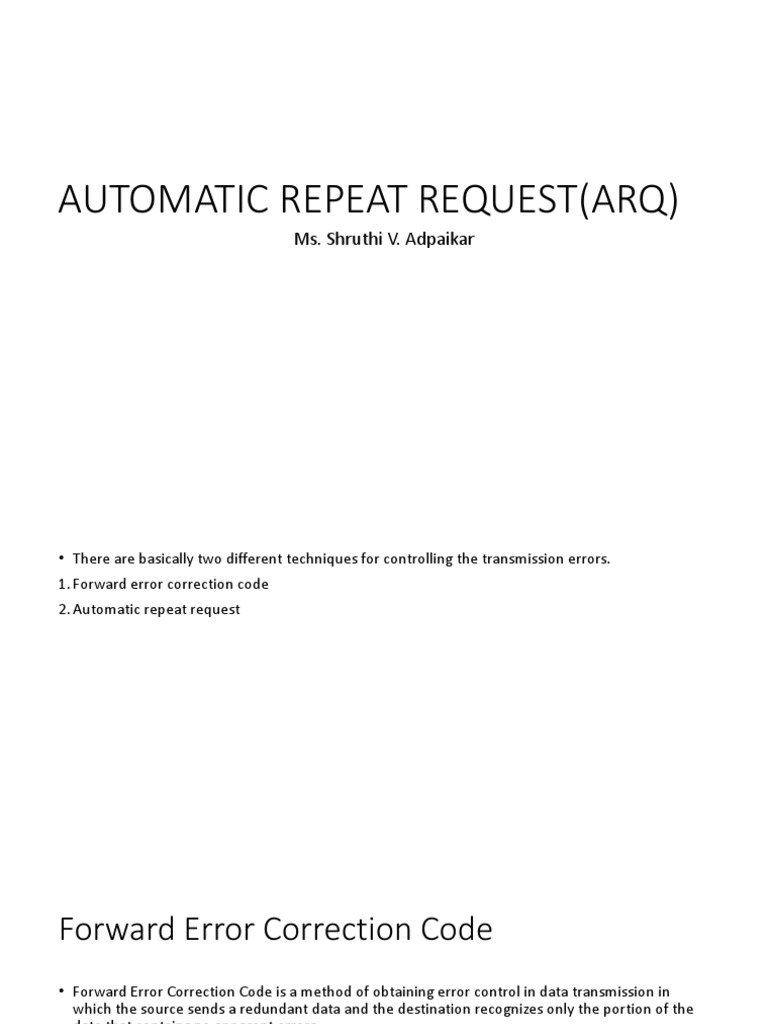Automatic Repeat Request (Arq) | PDF | Error Detection And Correction | Networking Standards