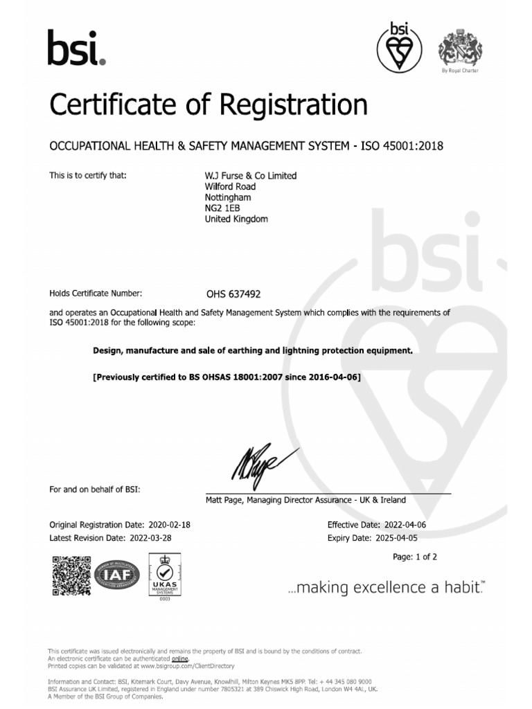 ABB Furse Certification To ISO 45001 (OHS 637492) 2022-25 | PDF