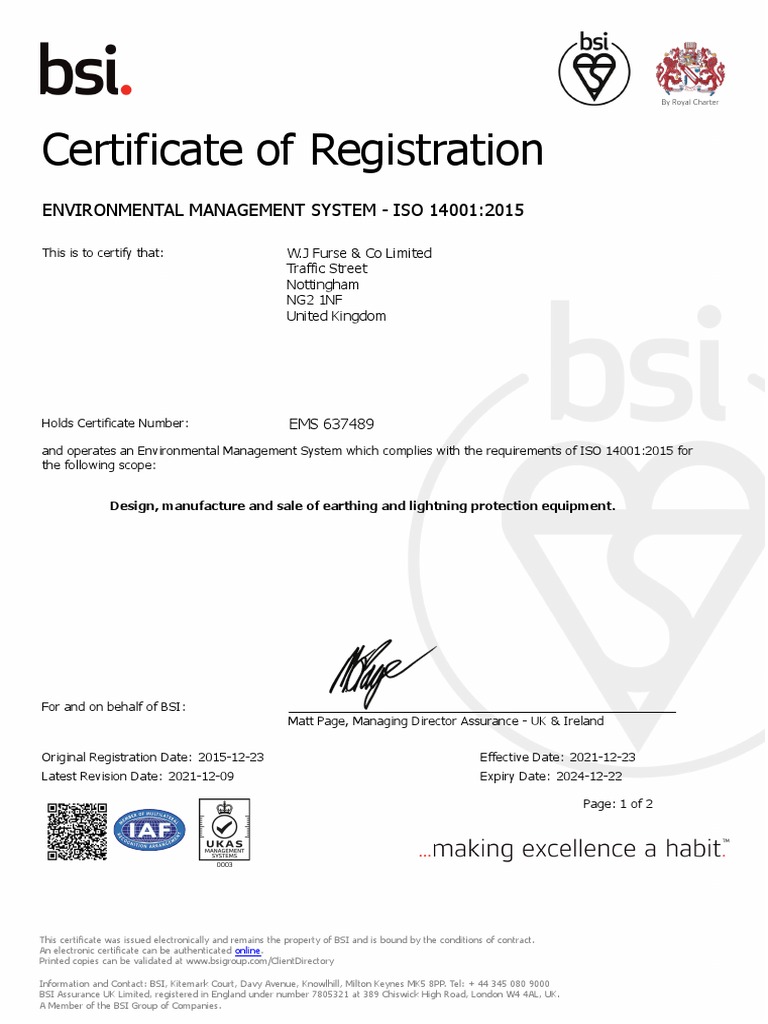 ABB Furse Certification To ISO 14001 (EMS 637489) | PDF | Business