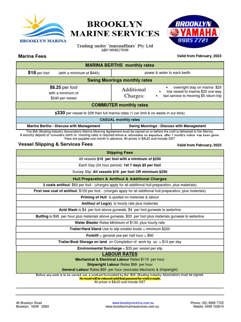 Brooklyn Marina Fees - March '23 | PDF | Fee | Water Transport