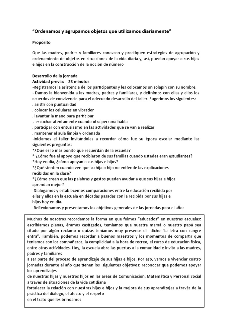 Sesion Jornada Ordenamos y Agrupamos Objetos Que Utilizamos Diariamente | PDF | Aprendizaje