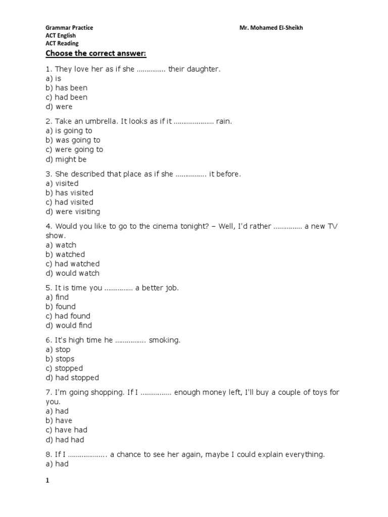 Grammar Practice - ACT English - ACT Reading | PDF