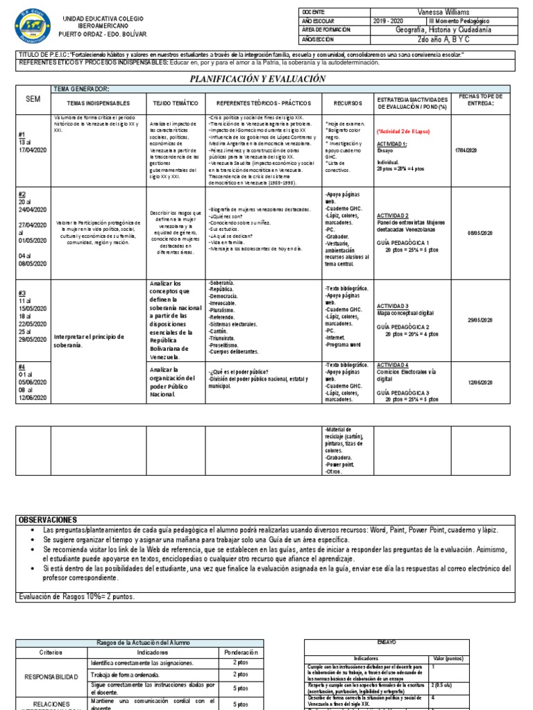 Plan Iii Lapso GHC 2do Año | PDF | Venezuela | Evaluación
