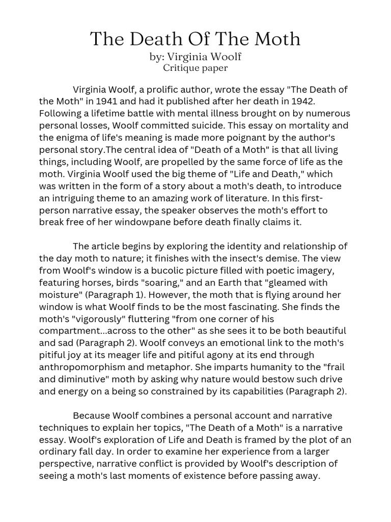 The Death of The Moth: By: Virginia Woolf | Download Free PDF ...