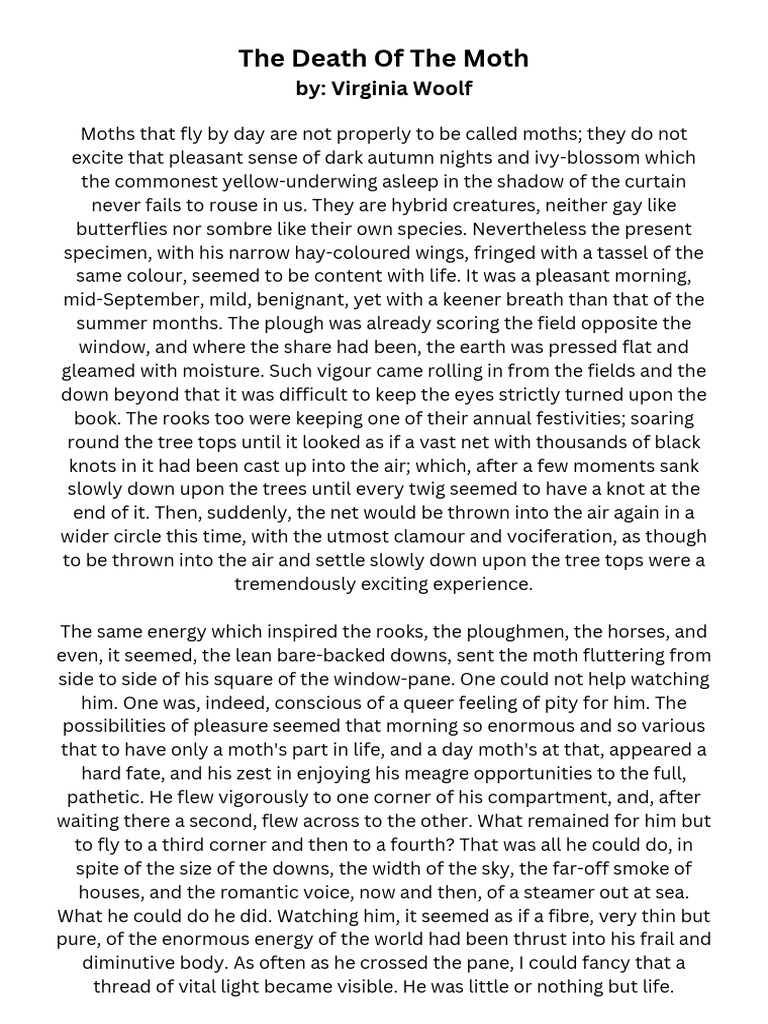 Virginia Woolf's "The Death of the Moth" | PDF | Poetry | Young Adult