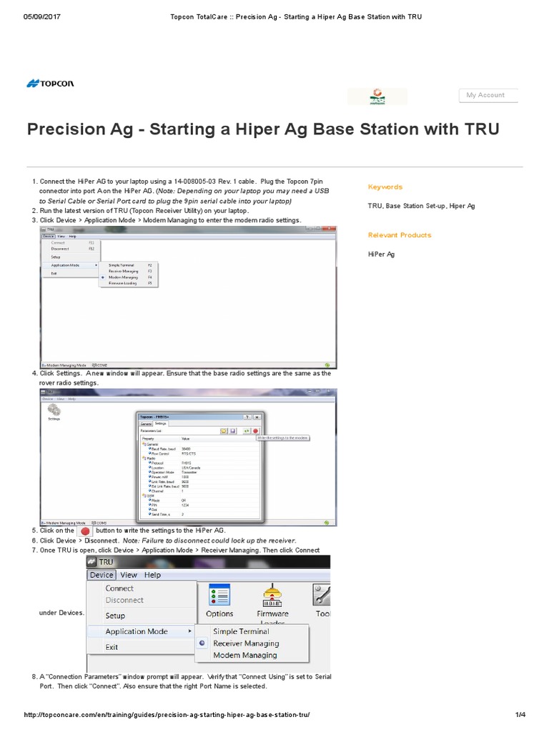 Topcon TotalCare - Precision Ag - Starting A Hiper Ag Base Station With ...
