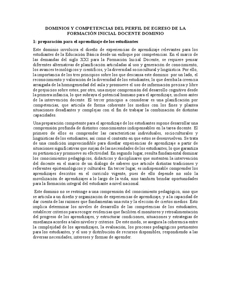 Dominios y Competencias Del Perfil de Egreso de La Formación Inicial ...