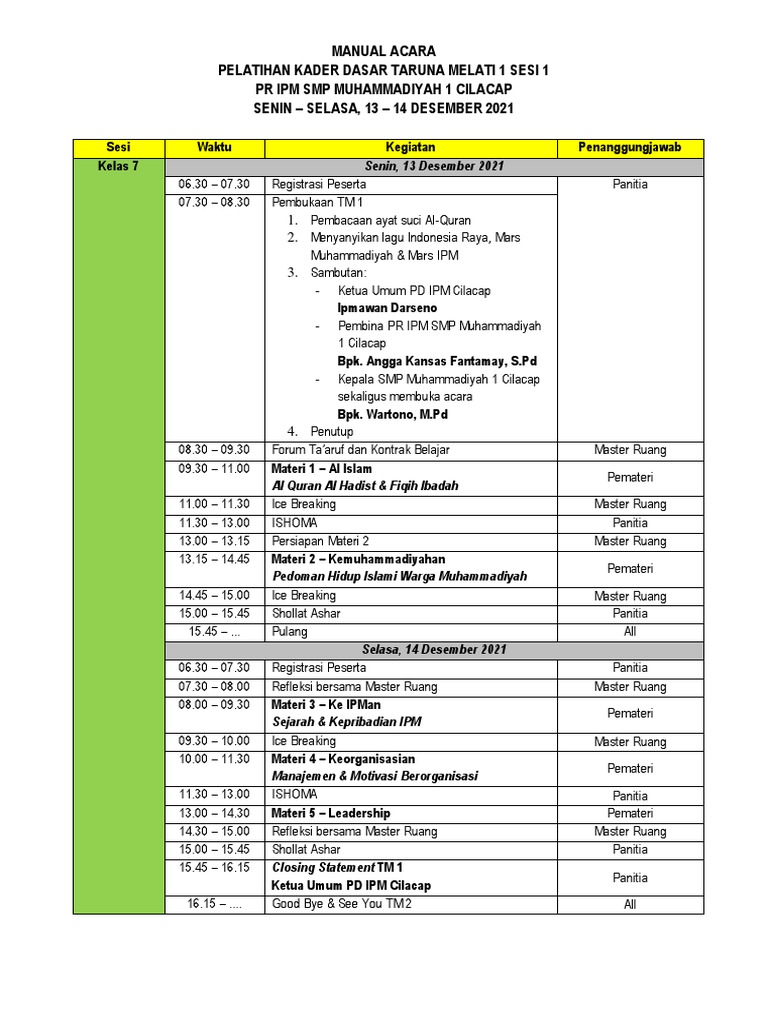 Jadwal TM 1 SMP MUTU Cilacap-1 | PDF