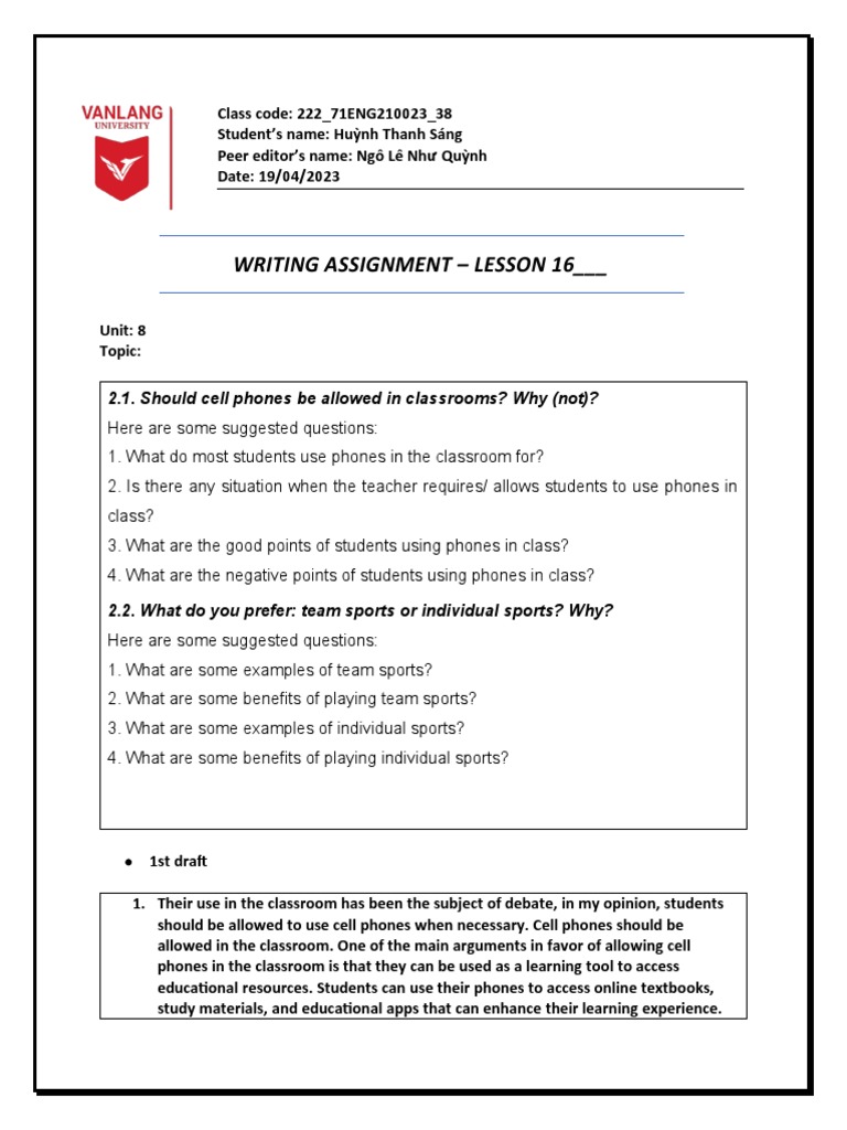 Template Writing Assignment | PDF | Classroom | Teachers