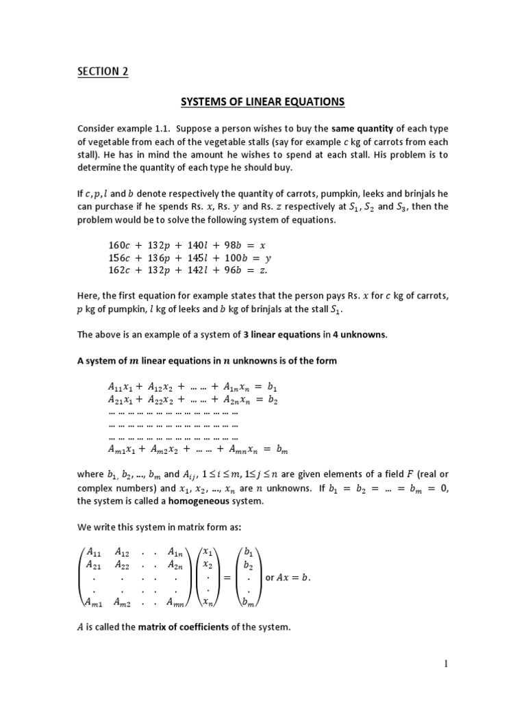 Section 2: Systems of Linear Equations | PDF | Matrix (Mathematics ...