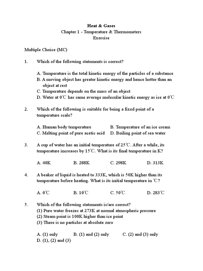Physics Exercise | PDF | Thermometer | Temperature