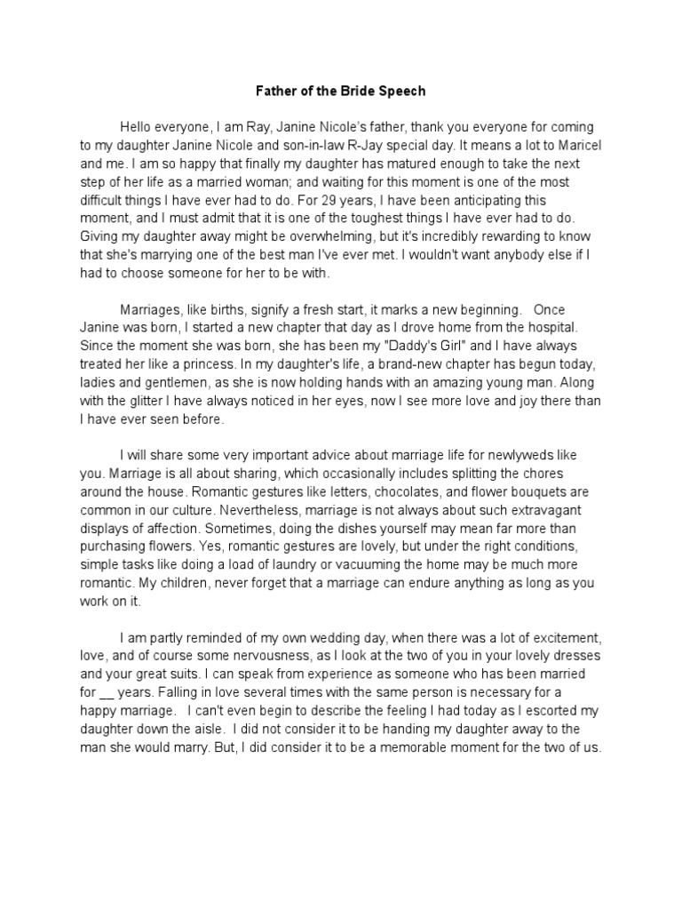 Father of Bride Speech | PDF | Love