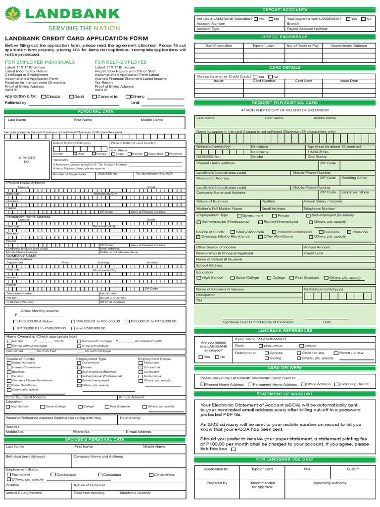 LANDBANK Credit Card Application Form - 2022 | PDF | Credit Card | Payments