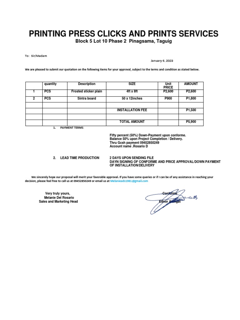 Quotation for Printing Services | PDF