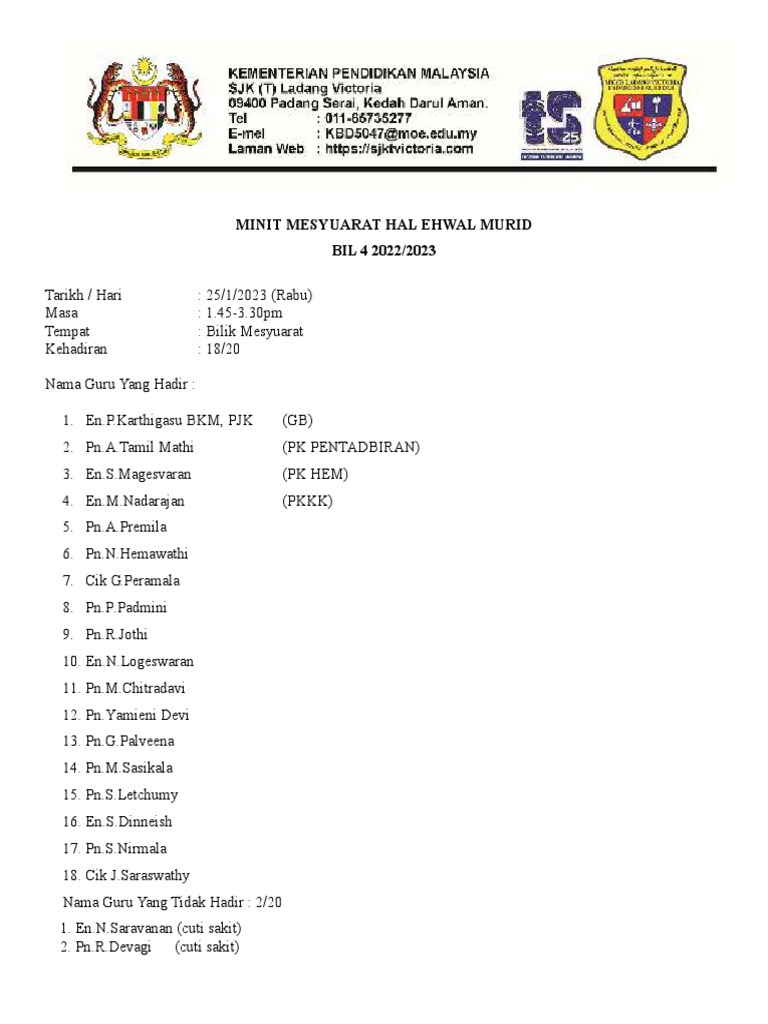 Minit Mesy HEM Bil 4 2022 2023 | PDF