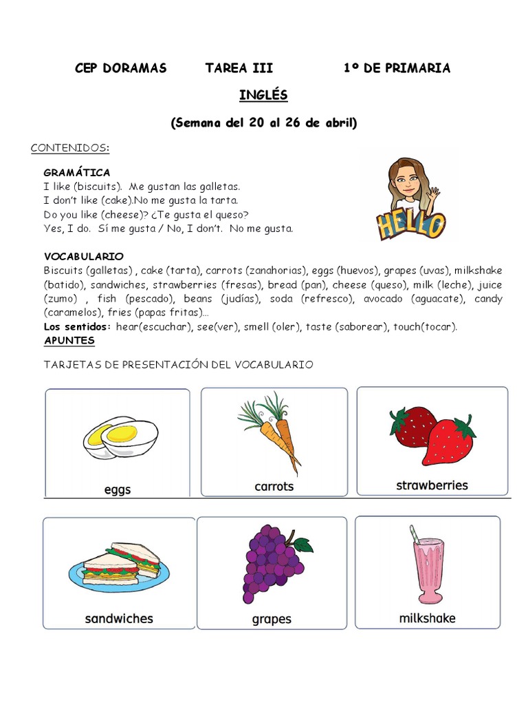 Comidas 1 Primaria | PDF