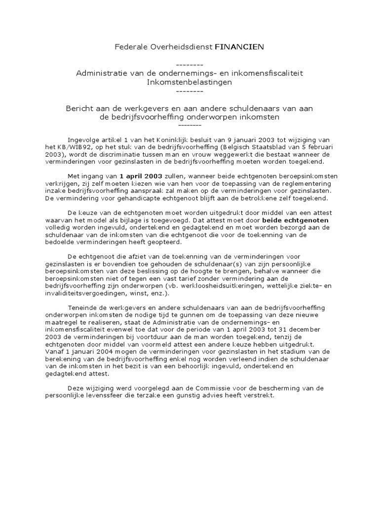 2014 - Bedrijfsvoorheffing Vermindering Gezinslasten - NL | PDF