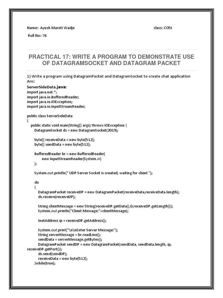 Practical No 17 | PDF | Network Socket | Computing