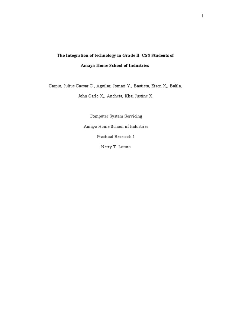 The Integration of Technology in Grade Il CSS Students of Amaya Home ...