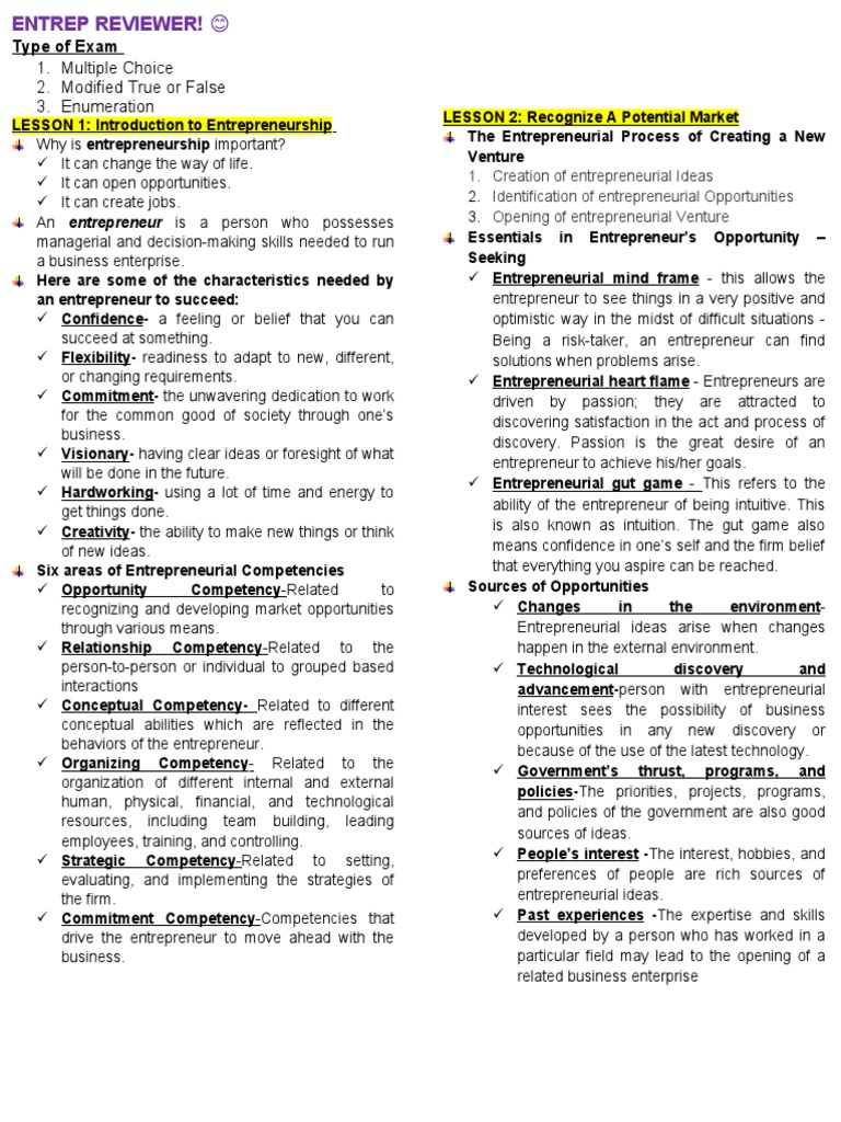 Entrep Reviewer | PDF | Entrepreneurship | Marketing